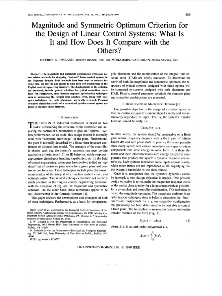 Magnitude Symetric Optimum Criterion | PDF | Control Theory | Mathematical Optimization