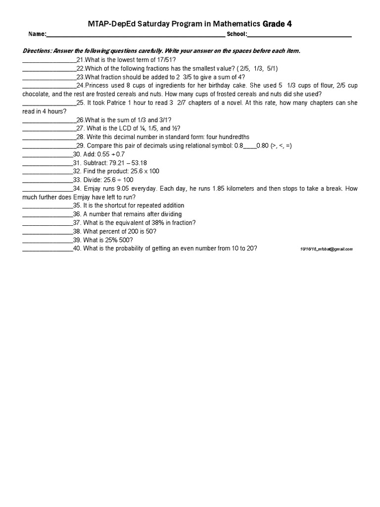 Mtap Test 2018 | PDF