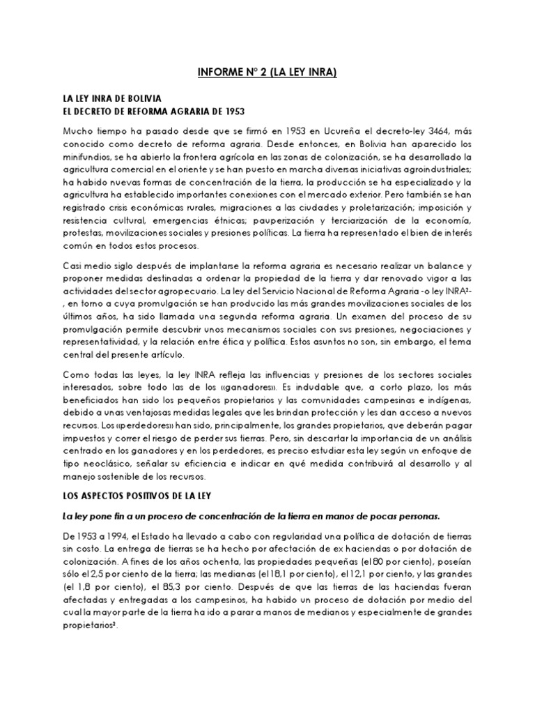2.- Ley INRA | Juez | Reforma agraria