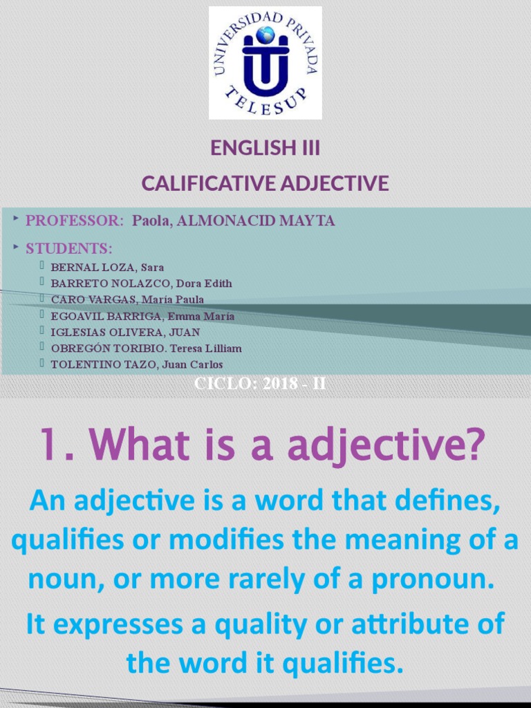 English Iii Calificative Adjective: CICLO: 2018 - II | PDF | Adjective ...