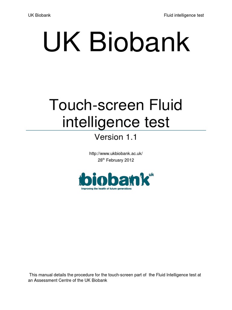 UK Biobank: Touch-Screen Fluid Intelligence Test | PDF | Mental ...
