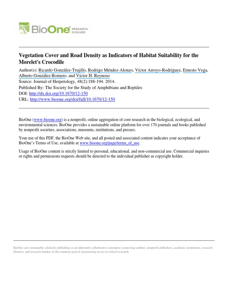 Vegetation Cover and Road Density As Ind PDF | PDF | Wetland ...