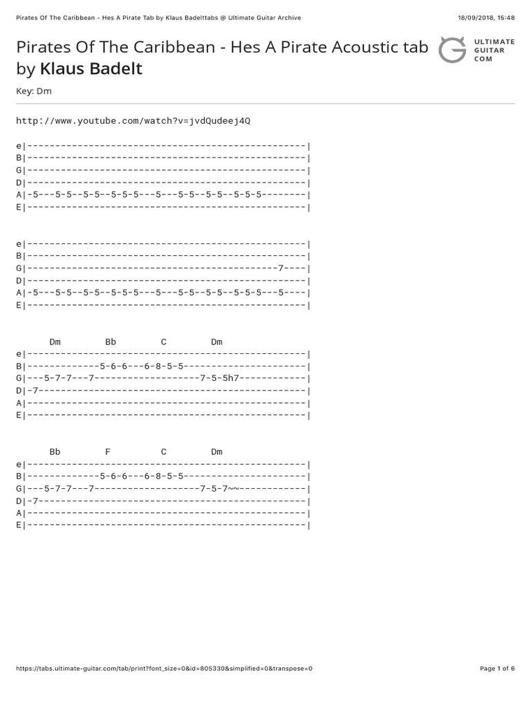 Pirates of The Caribbean - Hes A Pirate Tab by Klaus Badelttabs at ...