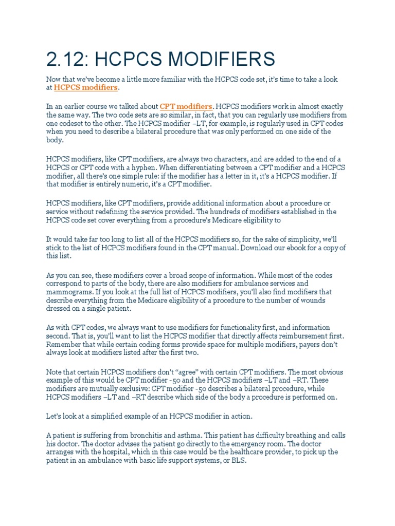 HCPCS Modifiers CPT Modifiers | PDF | Surgery | Health Care