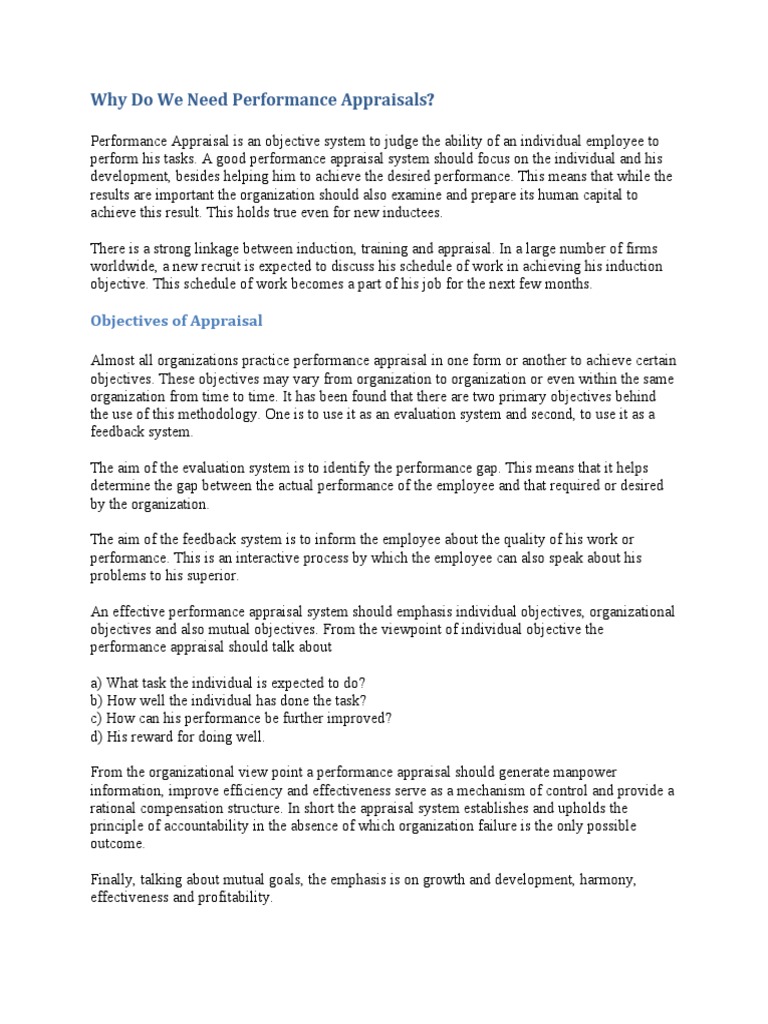 Why Do We Need Performance Appraisals | PDF | Performance Appraisal | Goal