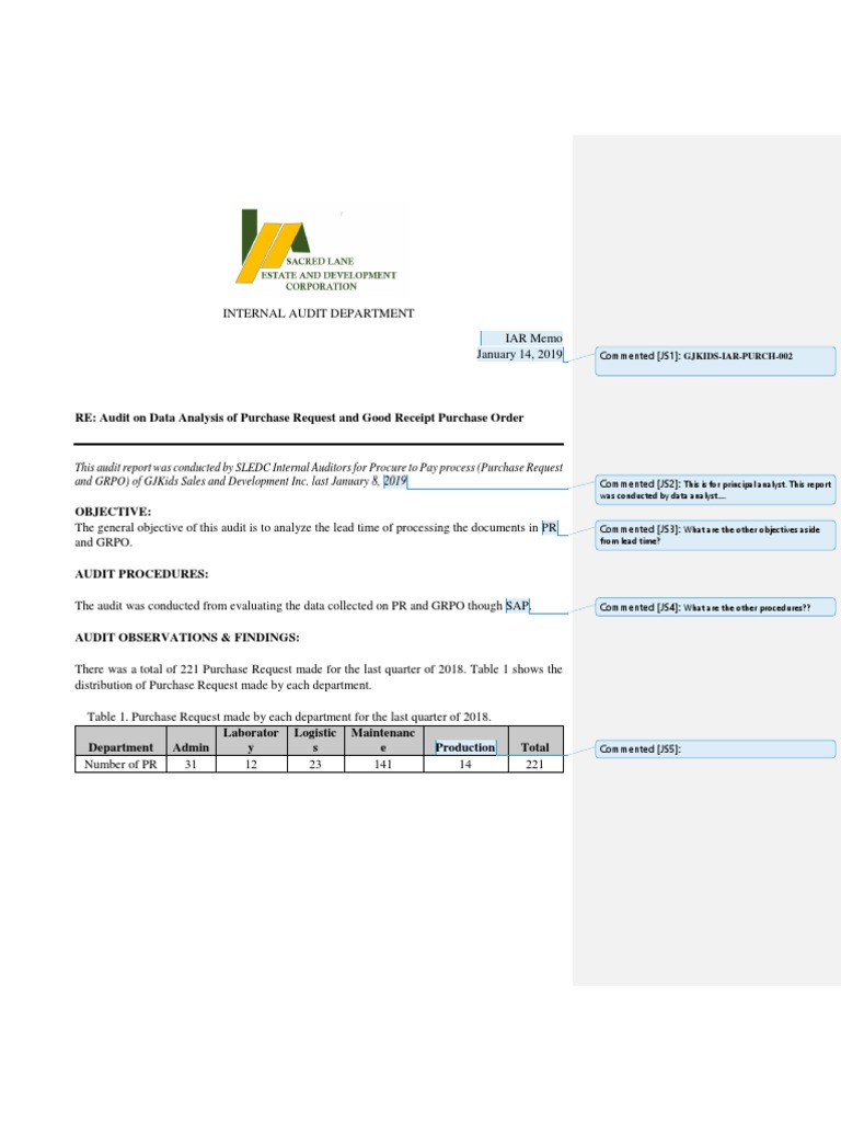 Data Analysis Report (PR and GRPO) | PDF | Audit | Sample Size ...