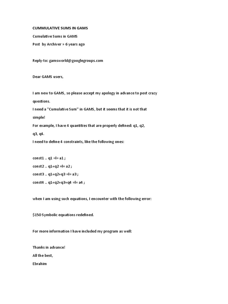 Cumulative Sums in Gams | PDF | Equations | Function (Mathematics)