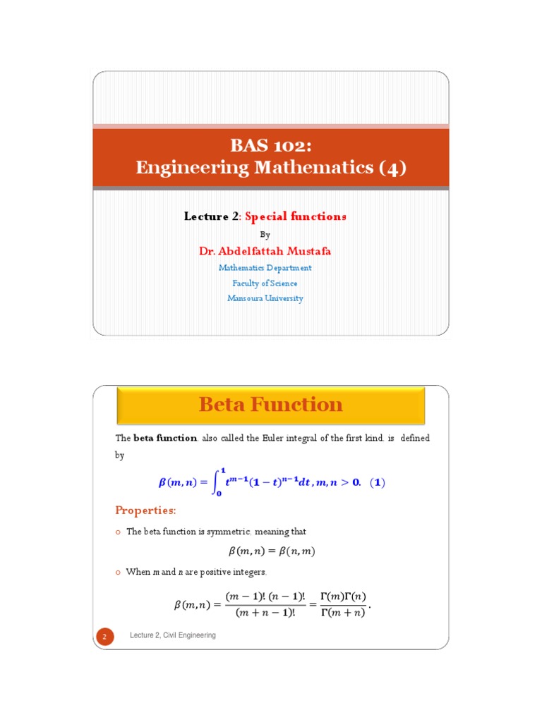 BAS 102: Engineering Mathematics (4) : Beta Function | Download Free ...