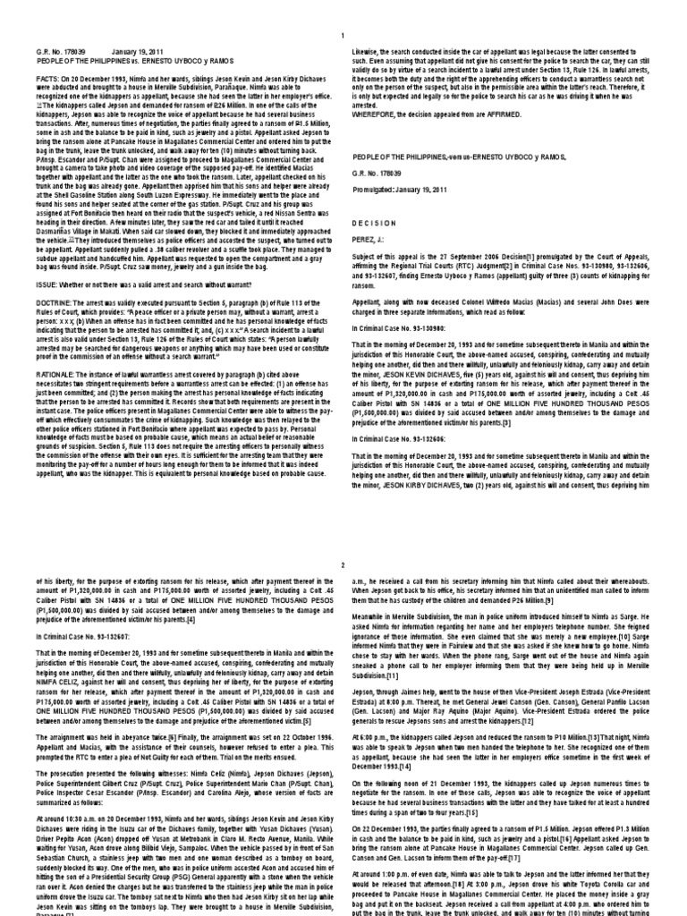 People of The Philippines Vs Ernesto Uyboco | PDF | Arrest | Search Warrant