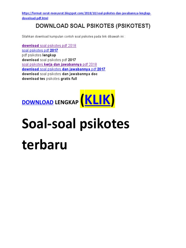 Soal Psikotes (Psikotest) Terbaru | PDF