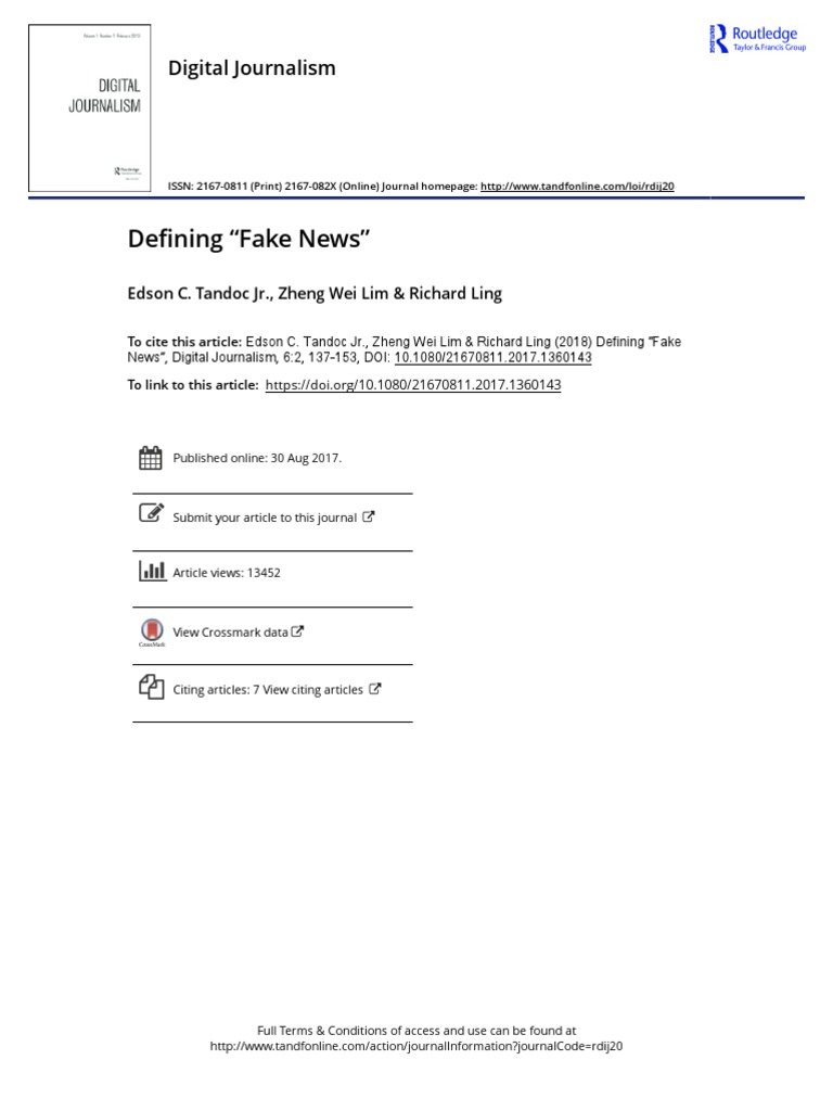 Defining Fake News Pdf News Social Media