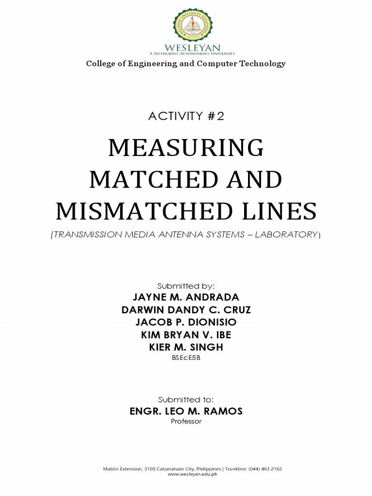 Measuring Matched and Mismatched Lines: Activity #2 | PDF ...