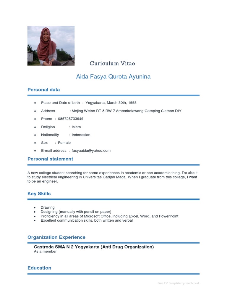 CV - Aida Fasya Q.A | PDF | Career & Growth | Social Science