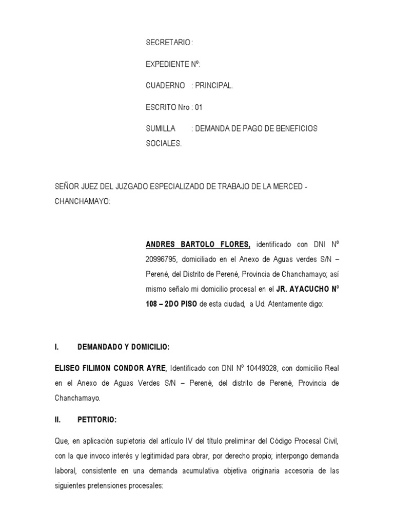 Demanda Laboral 15 - Alfredo Oses | PDF | Demanda judicial | Derecho ...