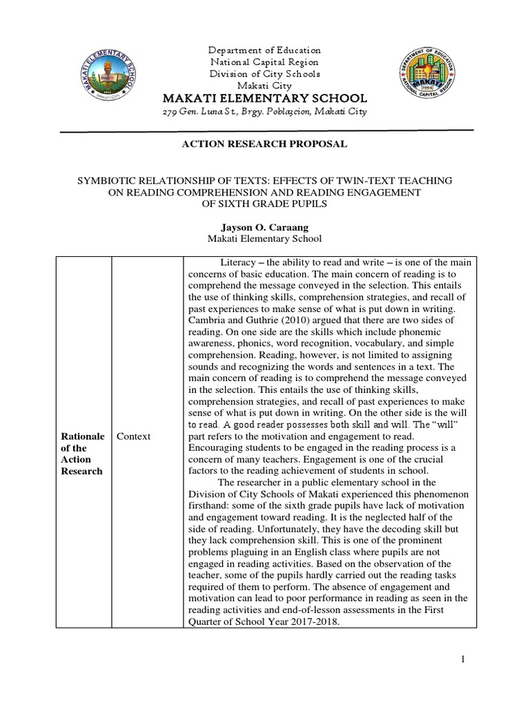 Makati Elementary School: Action Research Proposal | PDF | Reading ...