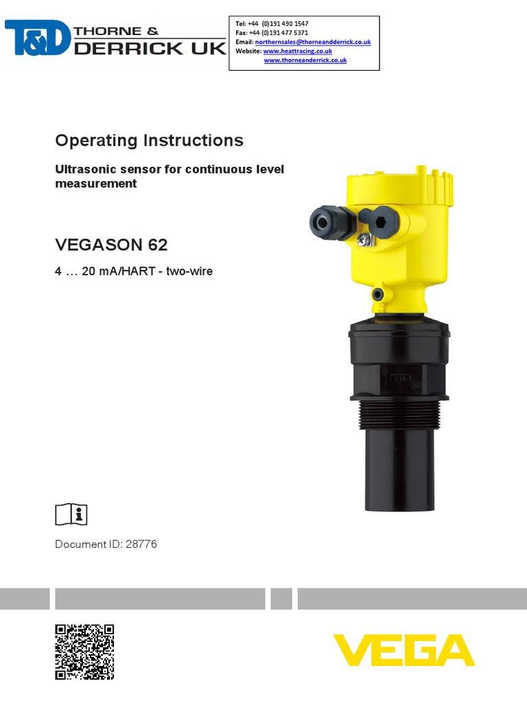 VEGASON 62 Level Sensor VEGASON Ultrasonic Level Sensor - Operating ...