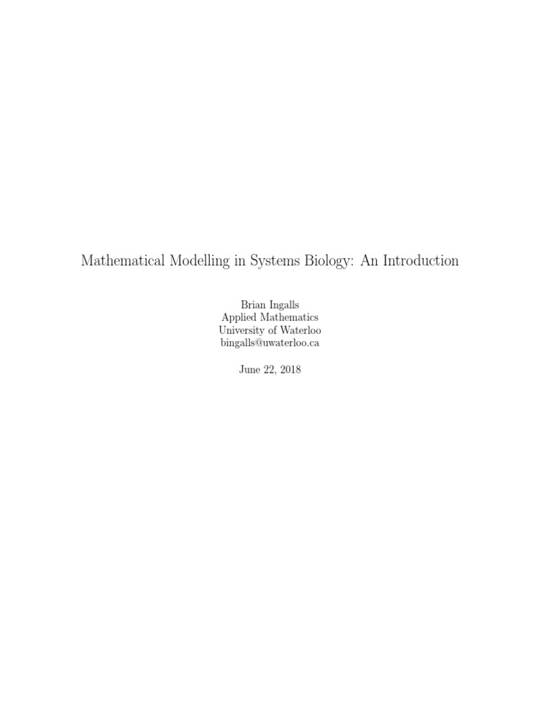 Mathematical Modeling in Systems Biology | PDF | Systems Biology ...
