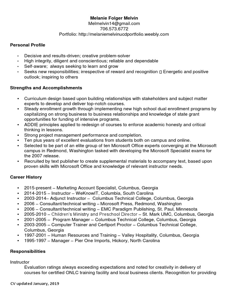 CV Melvin 2019 | PDF | Preschool | Retail
