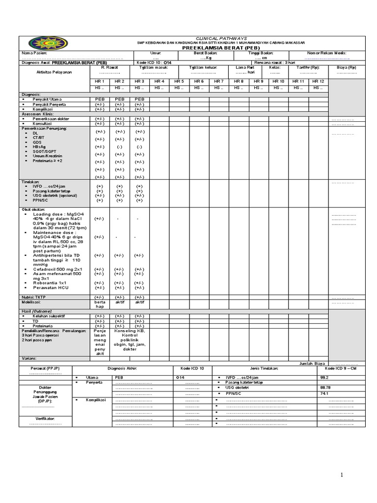 Preeklamsia Berat (Peb) : Clinical Pathways | PDF