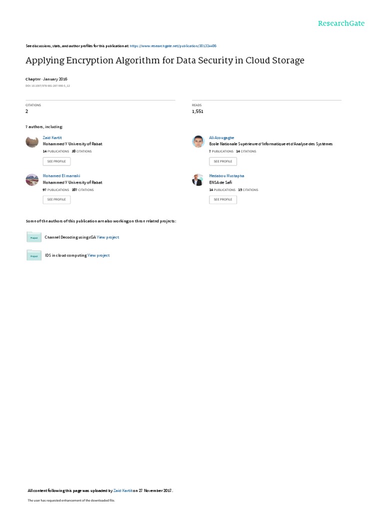 ApplyingEncryptionAlgorithmforDataSecurityinCloudStorageSpringer Imp Paper | PDF | Cloud ...