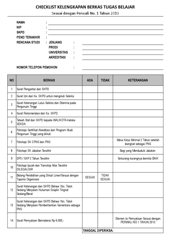 Checklist Berkas Ibel Tubel | PDF