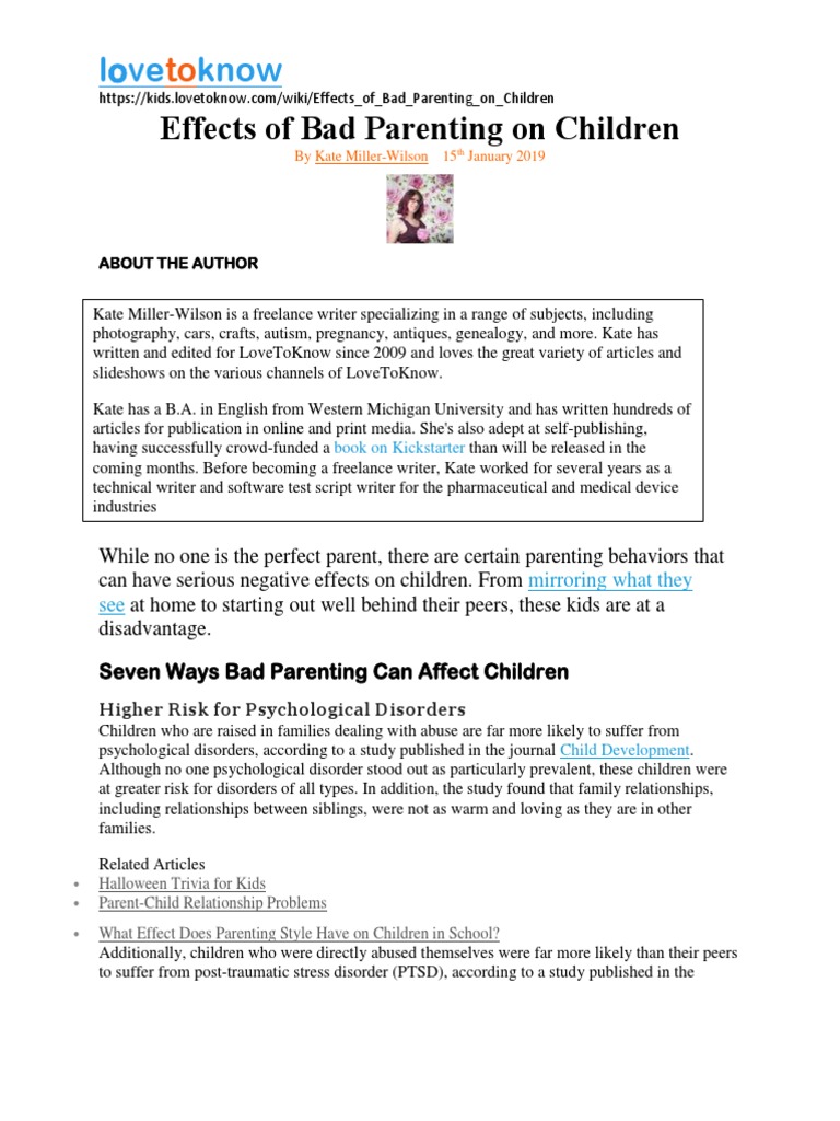 Effects of Bad Parenting on Children: Psychological Disorders and Poor ...