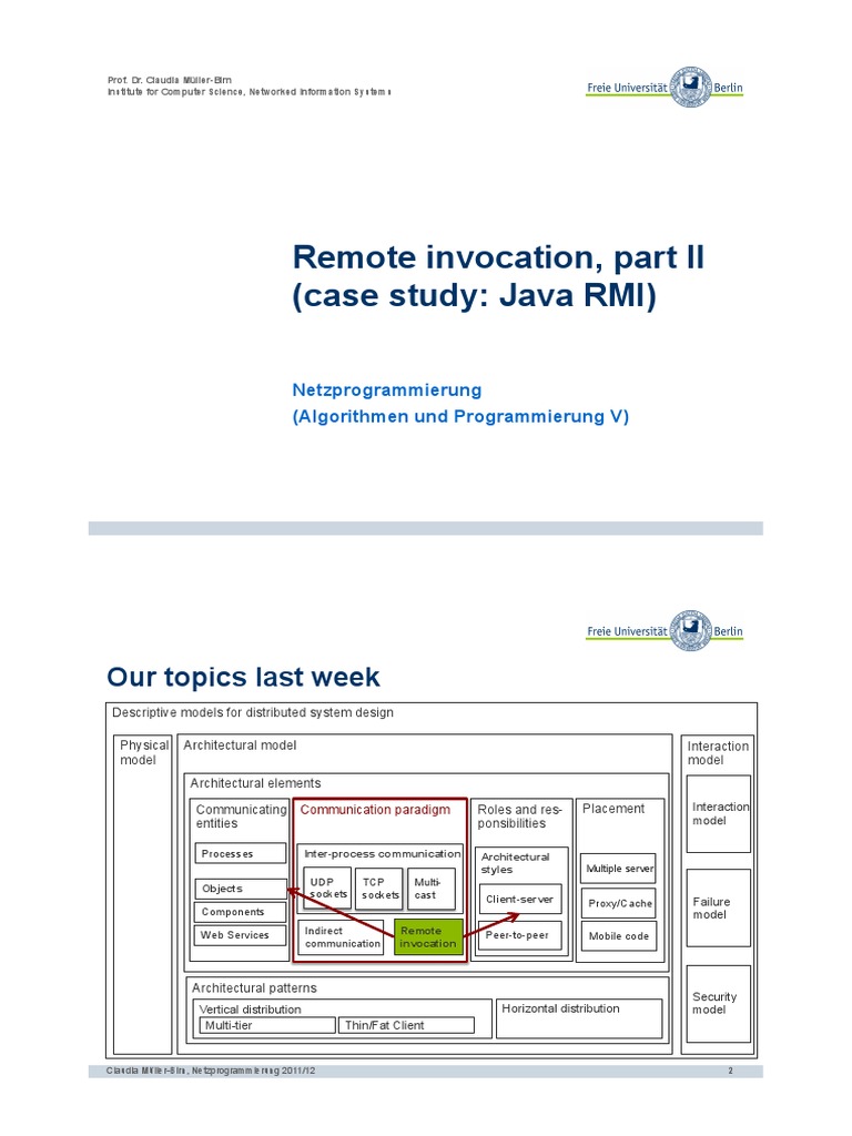 Remote Invocation, Part II (Case Study: Java RMI) : Our Topics Last ...