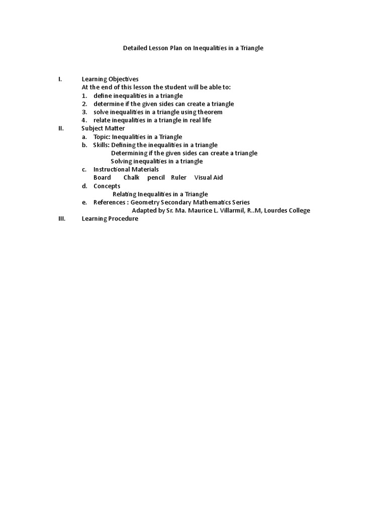 Triangle Inequality Theorem Lesson Plan | PDF | Plane (Geometry ...