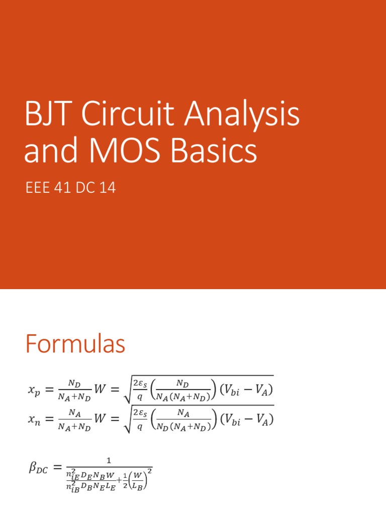 BJT Circuit Analysis and MOS Basics: EEE 41 DC 14 | PDF | Bipolar ...