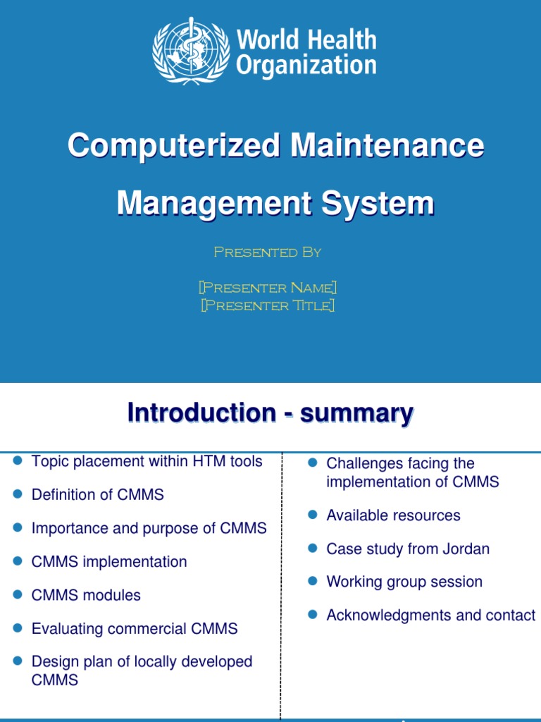 Computerized Maintenance Management System: Presented by (Presenter ...