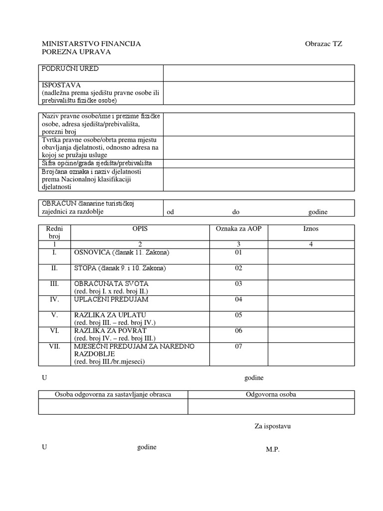 Turisticka Z Placanje - Obrazac | PDF