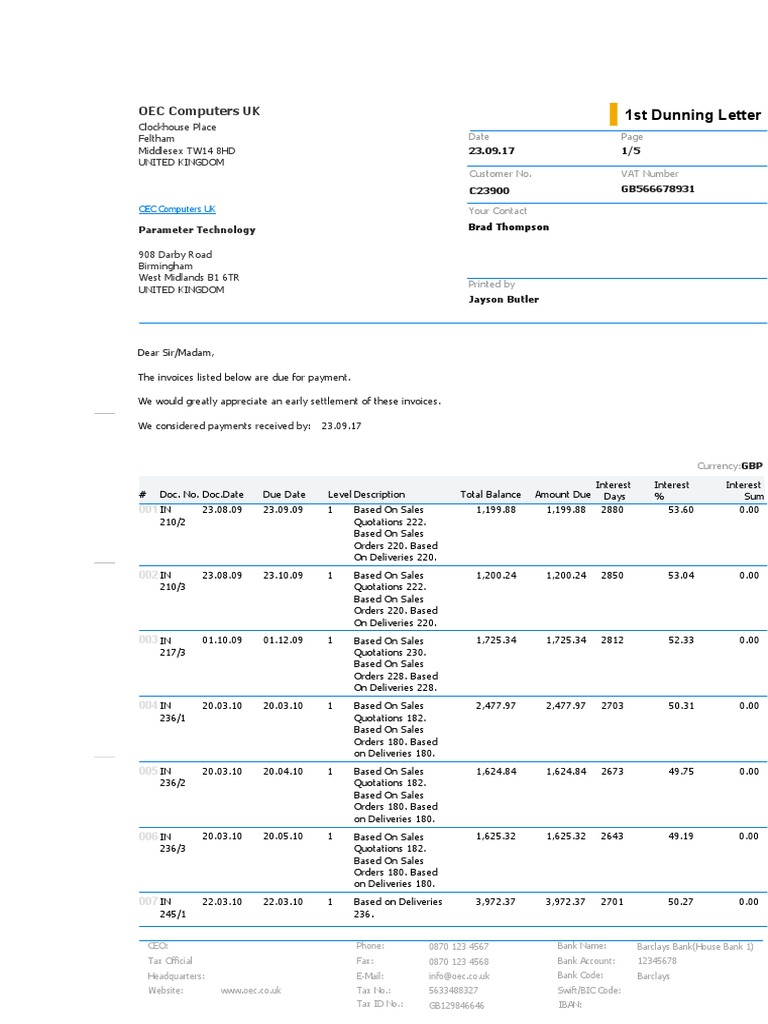 Crystal Reports - Dunning Letter 01 - CR (GB) | PDF | Banking ...