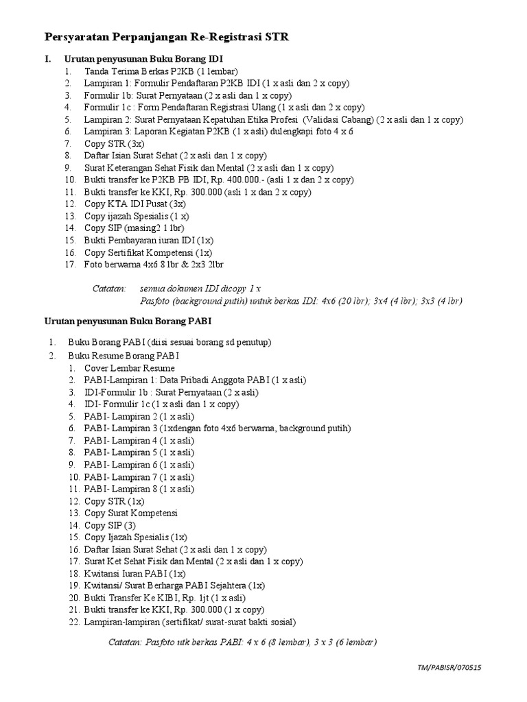 Urutan Penyusunan Borang PABI Dan IDI | PDF