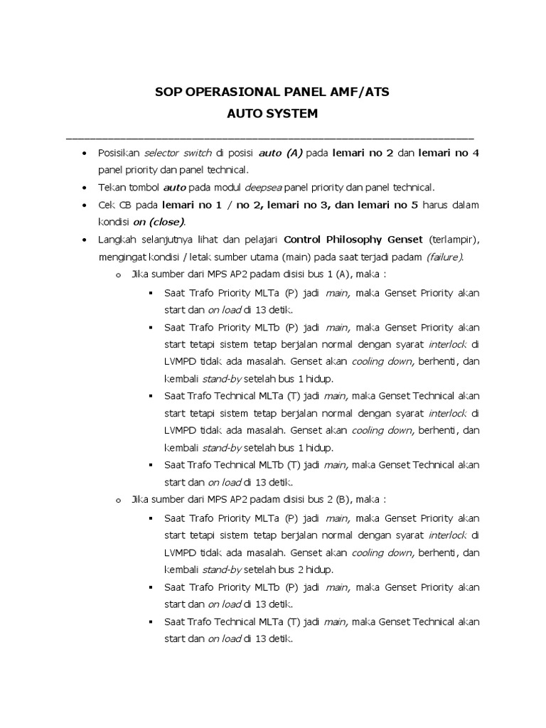 Sop Panel Amf Ats Rev | PDF