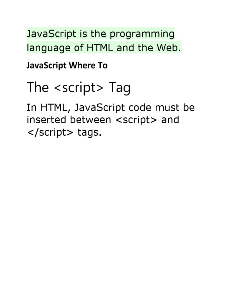JavaScript Is The Programming Language of HTML and The Web | PDF | Html ...