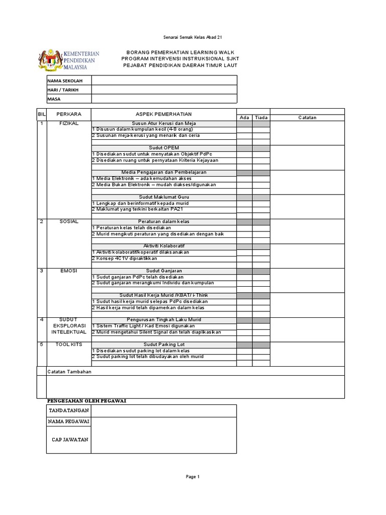 BORANG Learning Walk | PDF