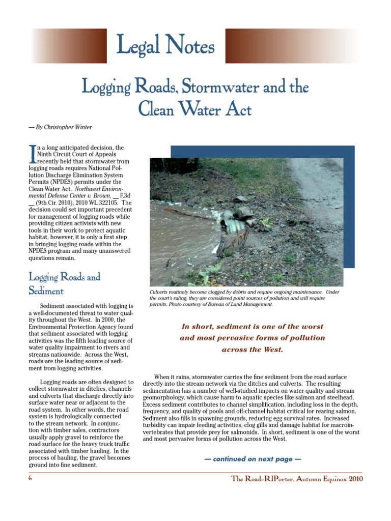 Legal Notes: Logging Roads, Stormwater and The Clean Water Act ...