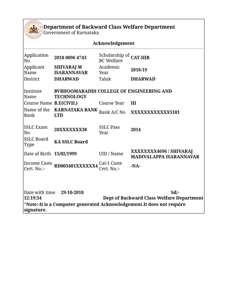 Department of Backward Class Welfare Department | PDF