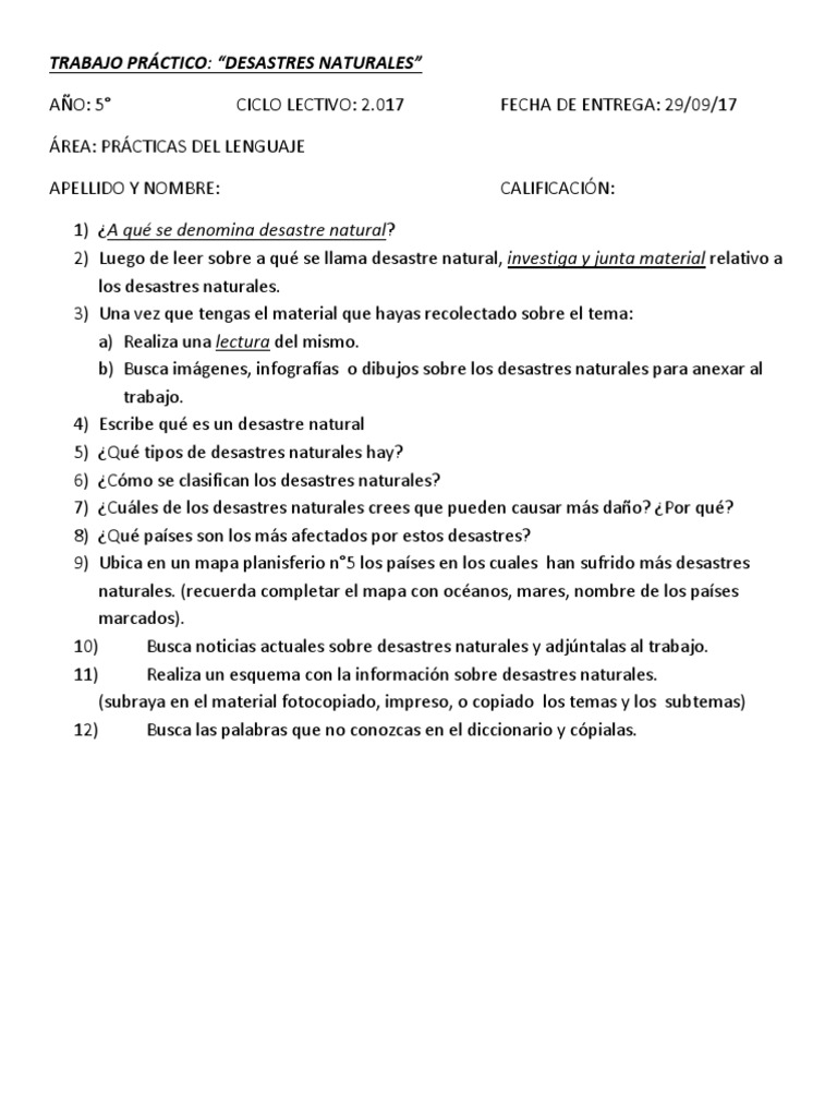 Actividades sobre Desastres Naturales | PDF