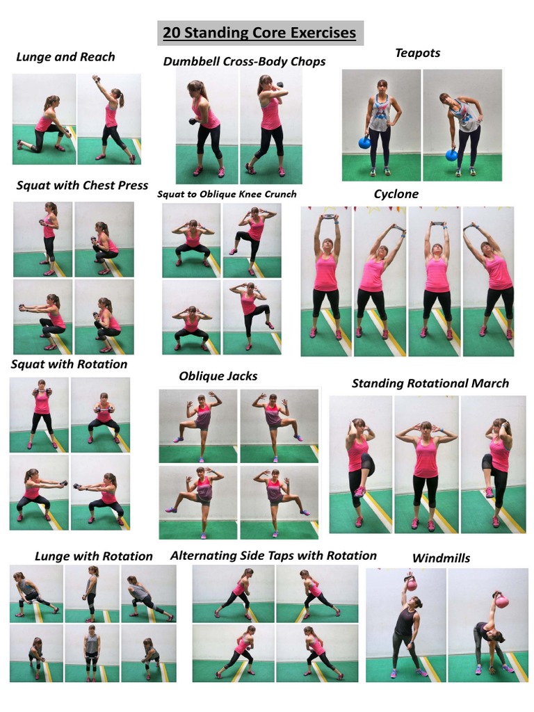 20 Standing Core Exercises: Lunge and Reach Dumbbell Cross Body Chops ...