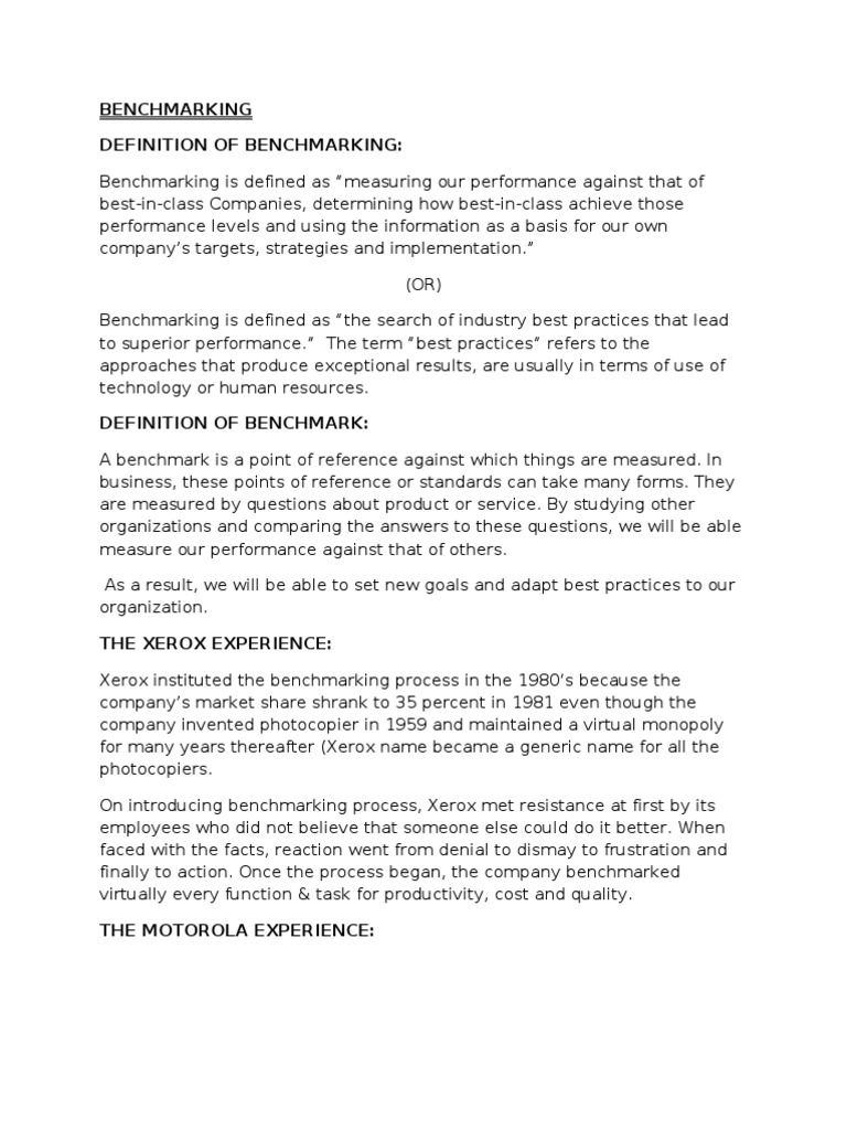 Benchmarking Definition of Benchmarking | PDF | Benchmarking ...