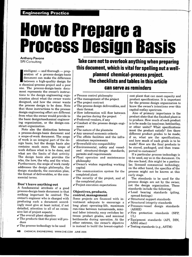 How To Prepare A Process Design Basis | PDF