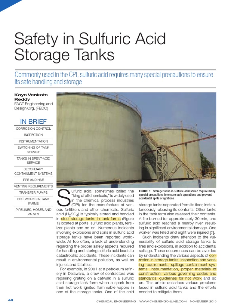 Safety in Sulfuric Acid Storage Tanks | PDF | Sulfuric Acid | Flow ...