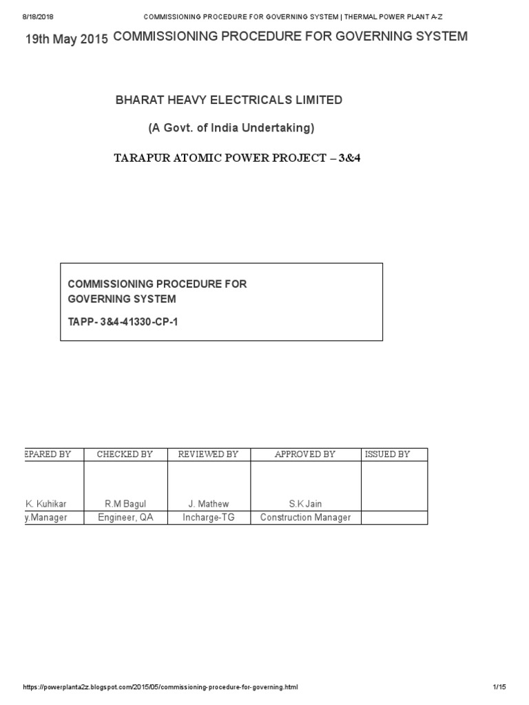 Commissioning Procedure For Governing System - Thermal Power Plant A-Z ...