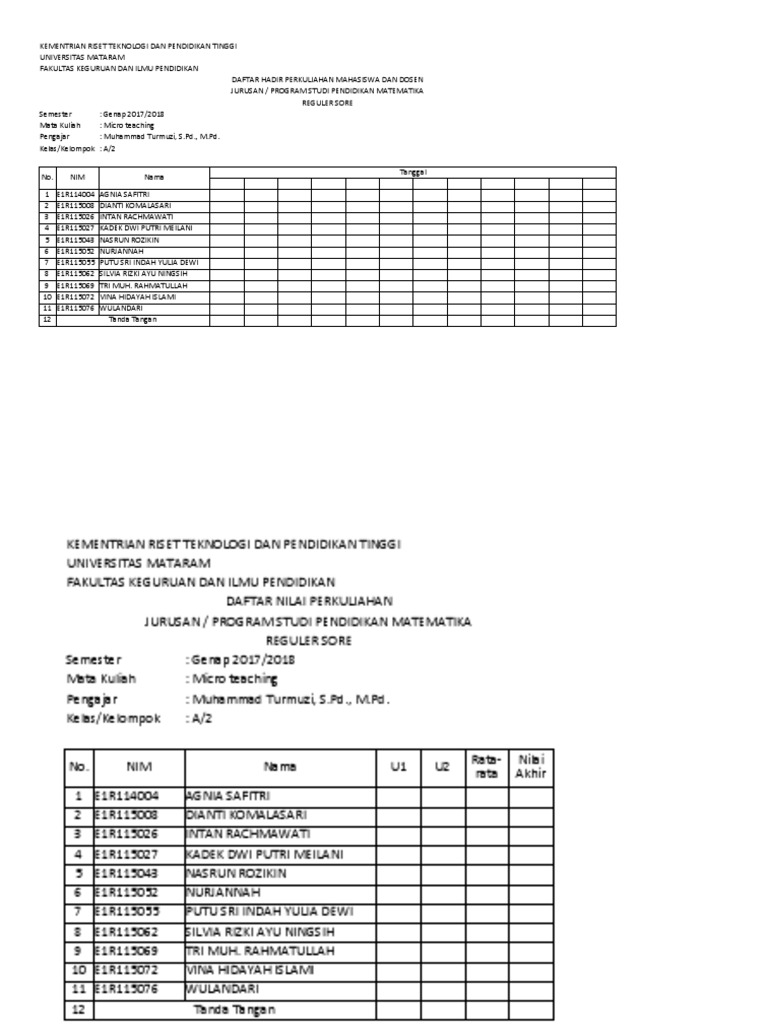 Absensi Dan Rekap Nilai Micro | PDF