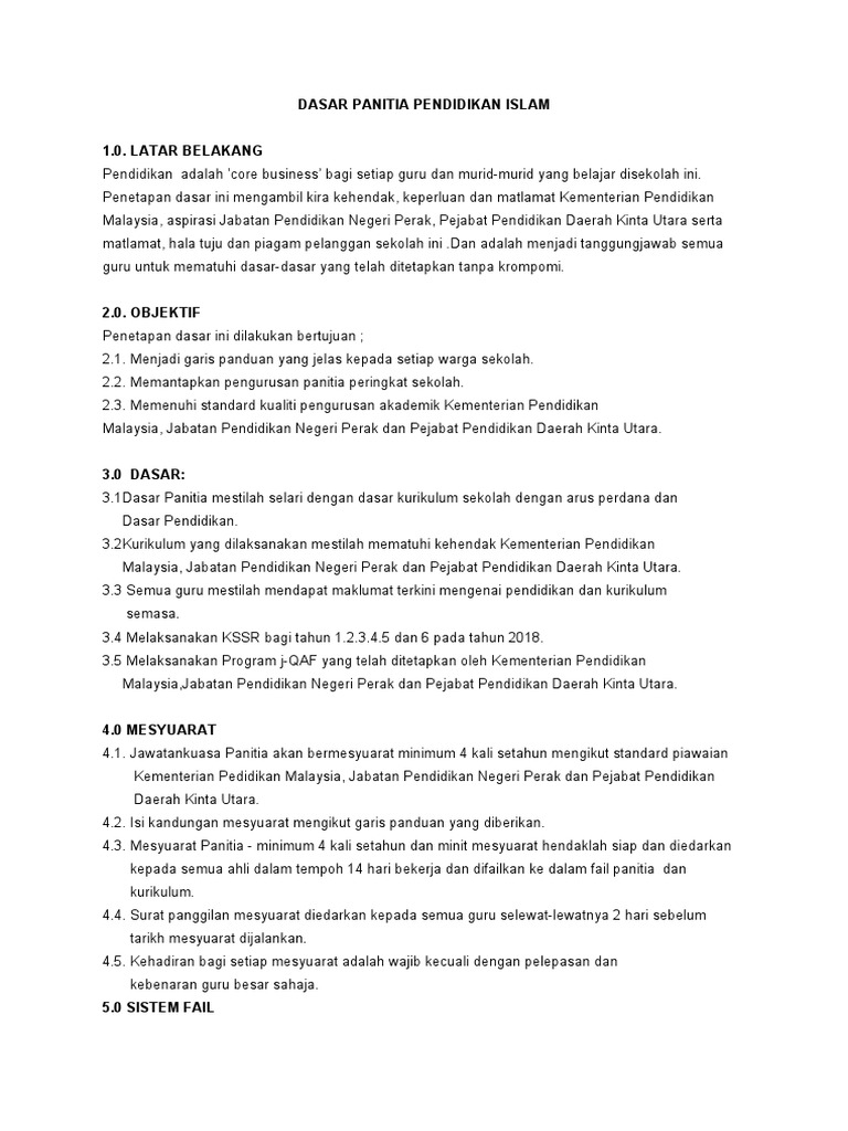 Dasar Panitia Pendidikan Islam | PDF