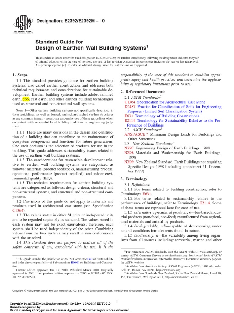 ASTM-E2392 Standard Guide For Design of Earthen Wall Building Systems ...