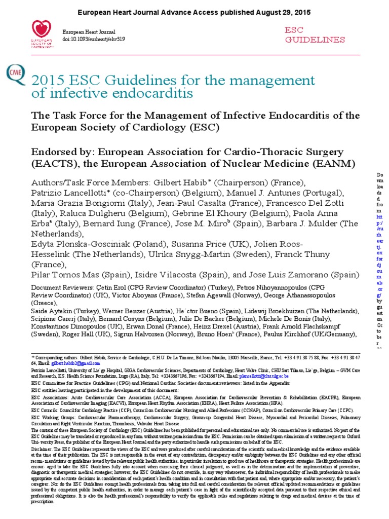2015 ESC Infective Endocarditis (Guidelines for the Management of ...