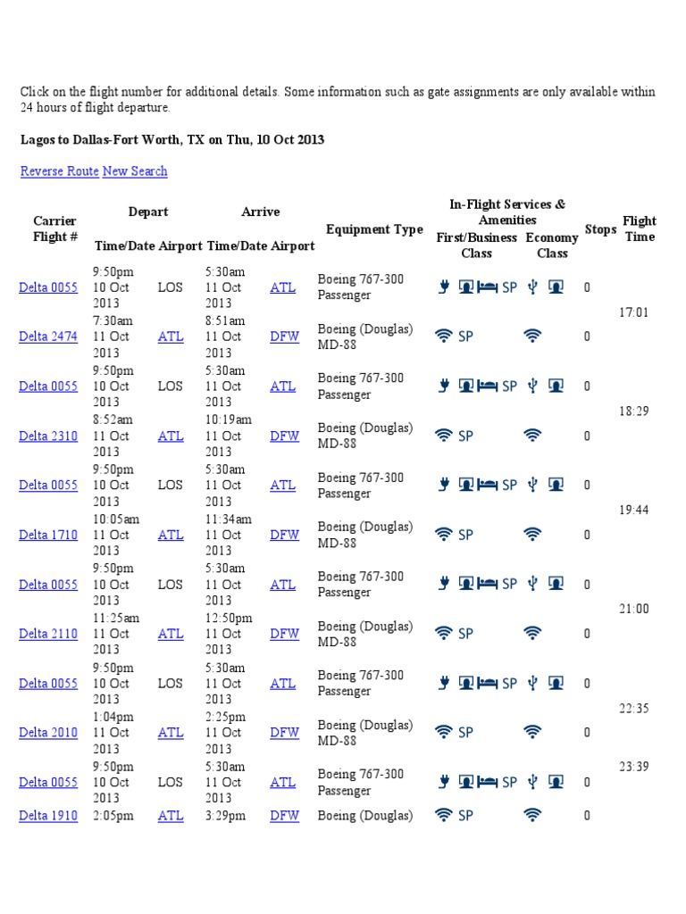 Click On The Flight Number For Additional Details | PDF | Delta Air ...