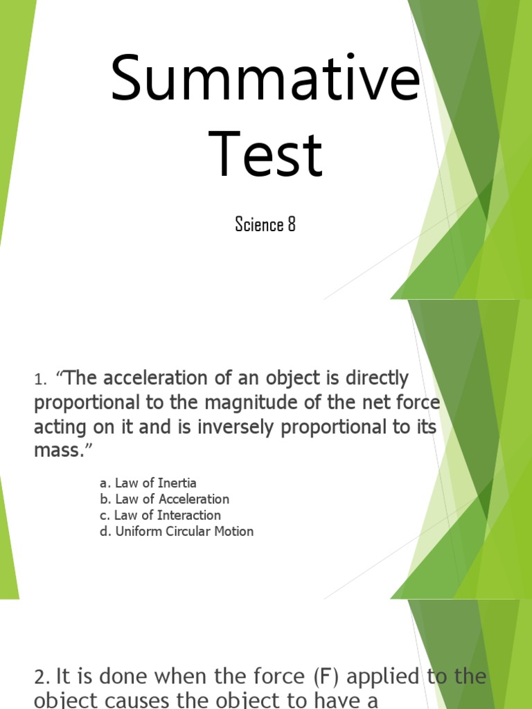 Newton's Laws of Motion Summative Test Science 8 | PDF | Acceleration ...